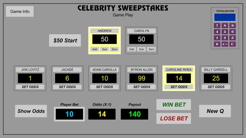 Celebrity Sweepstakes - Game Show Software - Etsy