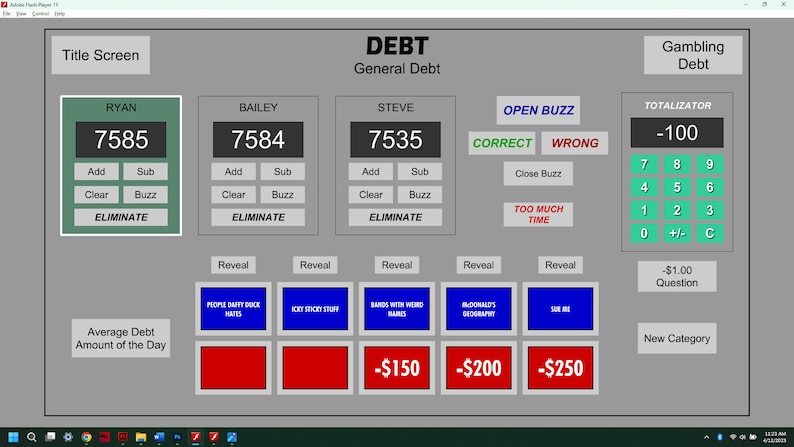 Debt - Game Show Software - Etsy