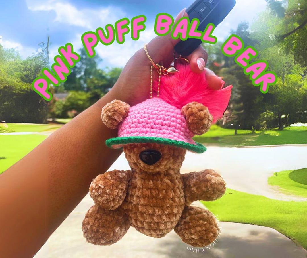 Pink Puff Ball Bear Keychain Crochet Bear Keychain Crochet Amigurmi ...
