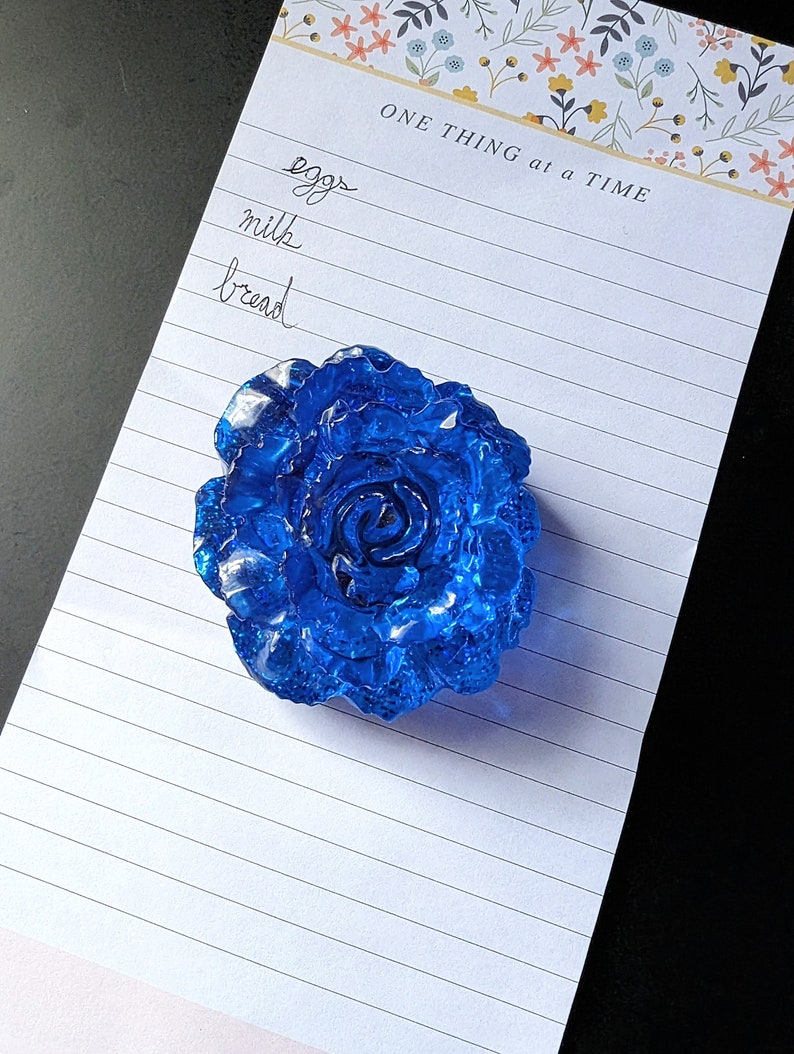 Glittery Resin Rose Magnet: Red and Blue Floral Fridge Decor - Etsy