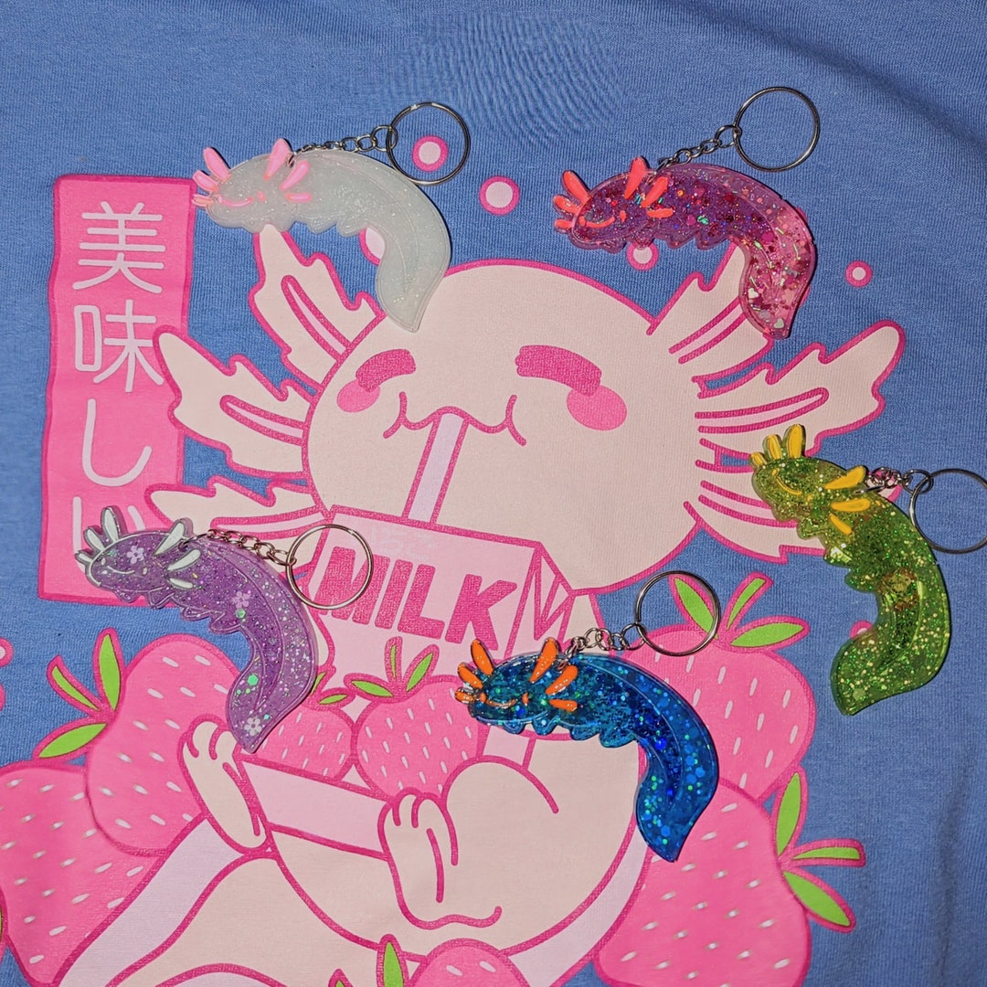 Adorable Little Axolotl Keychains in Pink, Purple, White, Green, and ...