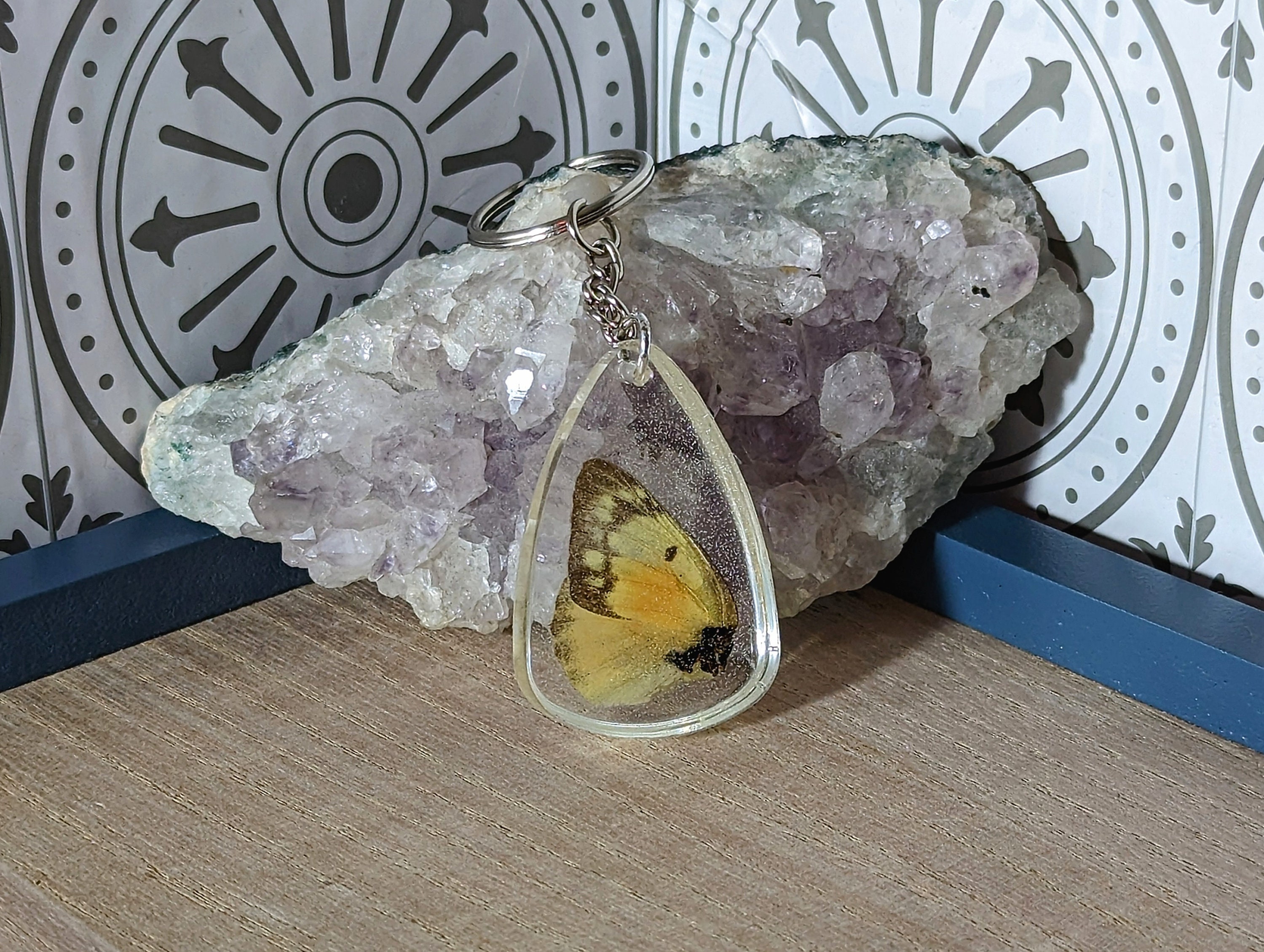 Real Cabbage Butterfly Keychains Double Sided Yellow and White ...