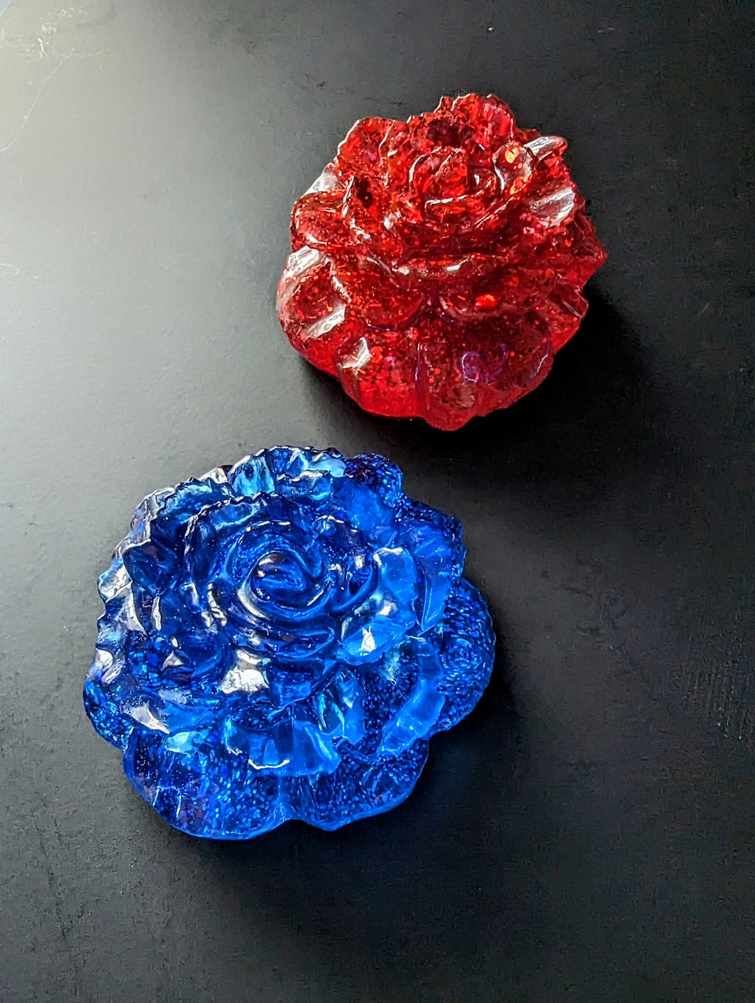 Glittery Resin Rose Magnet: Red and Blue Floral Fridge Decor - Etsy