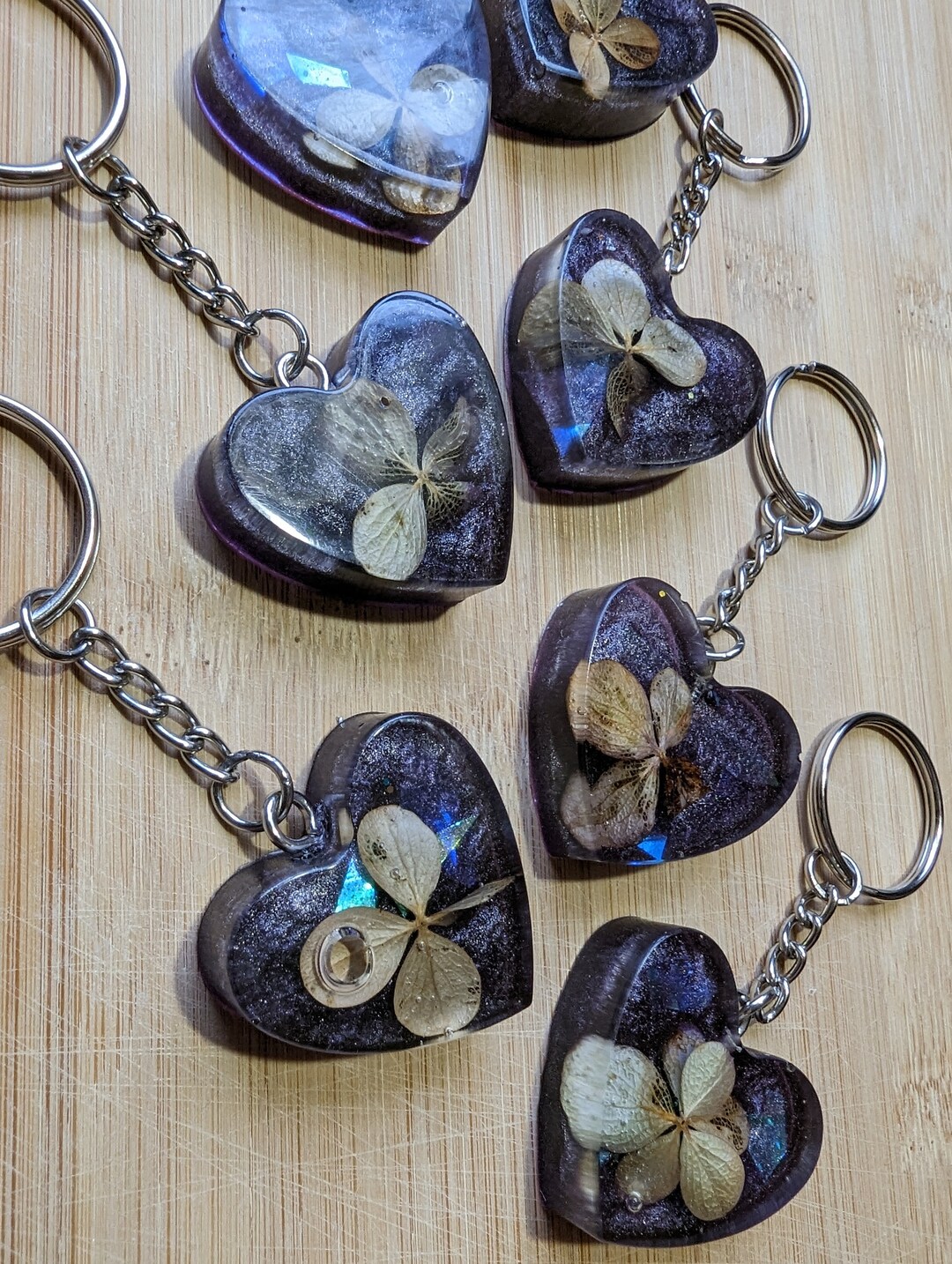 Purple Heart Hydrangea Keychains - Real Dried Flowers in Clear Resin ...