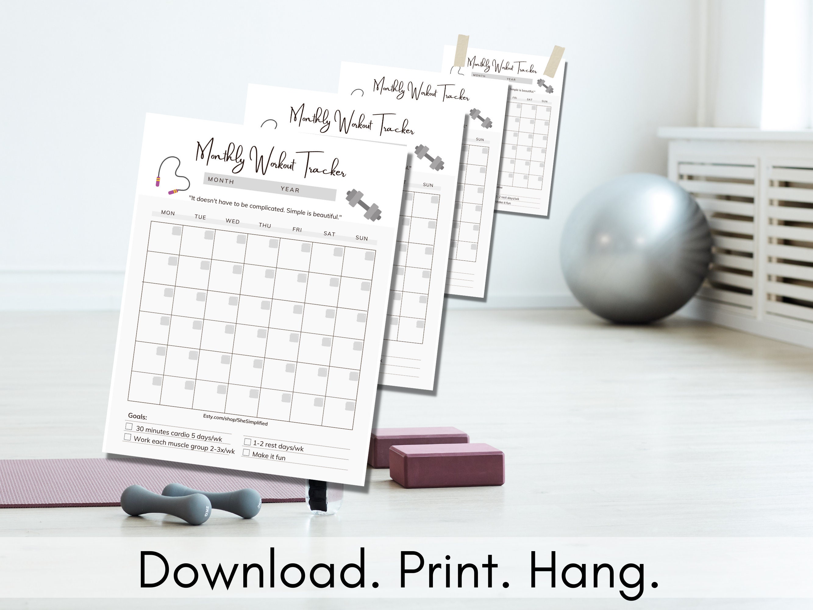 Simple Monthly Workout Tracker | Printable - Etsy
