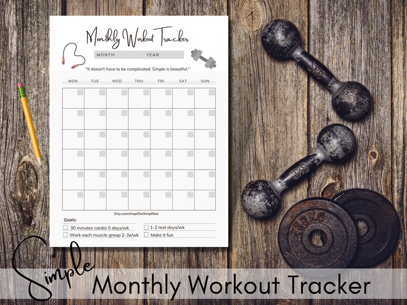 Simple Monthly Workout Tracker | Printable - Etsy
