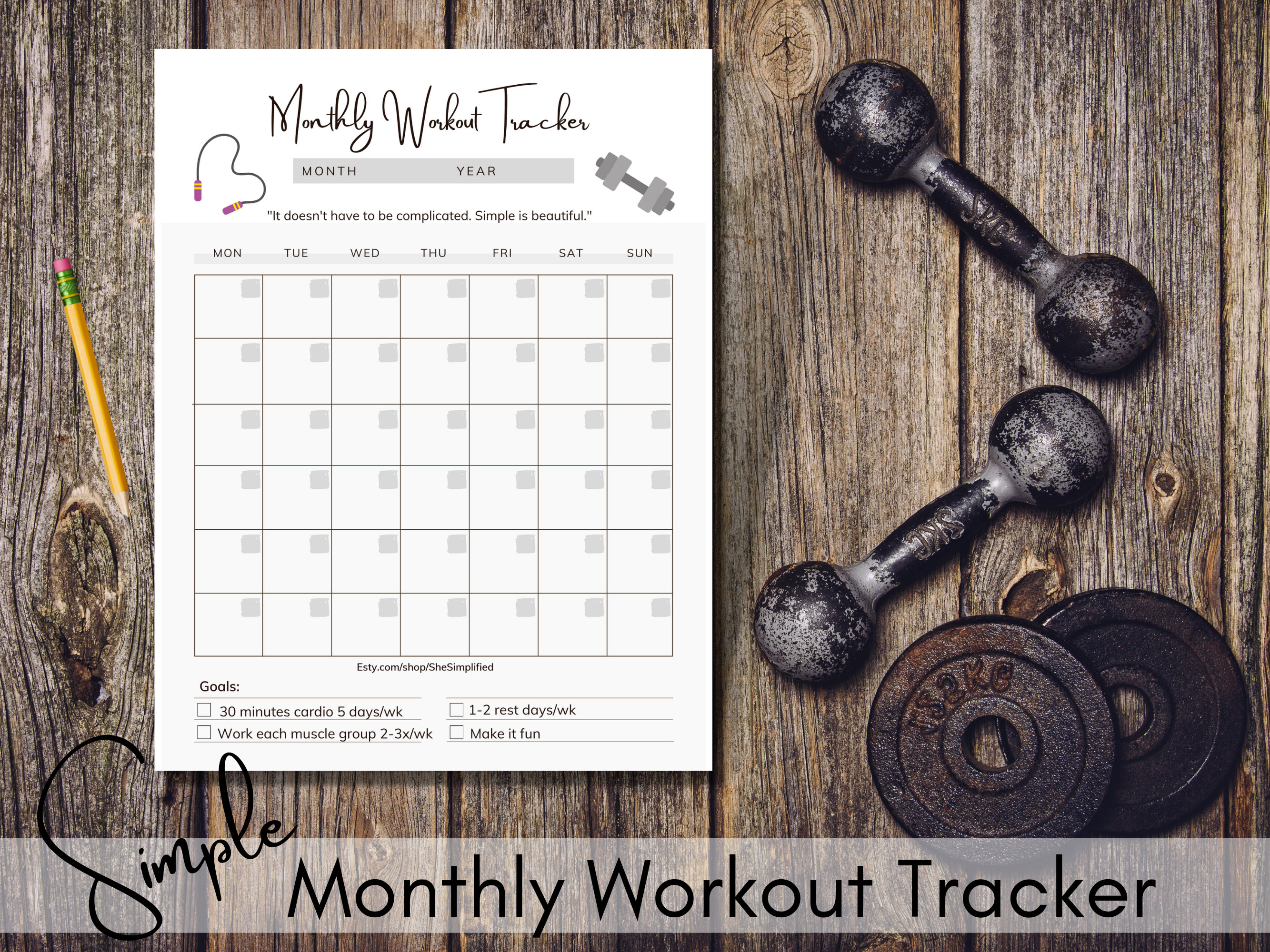 Simple Monthly Workout Tracker | Printable - Etsy