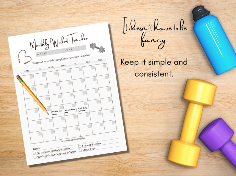 Simple Monthly Workout Tracker | Printable - Etsy