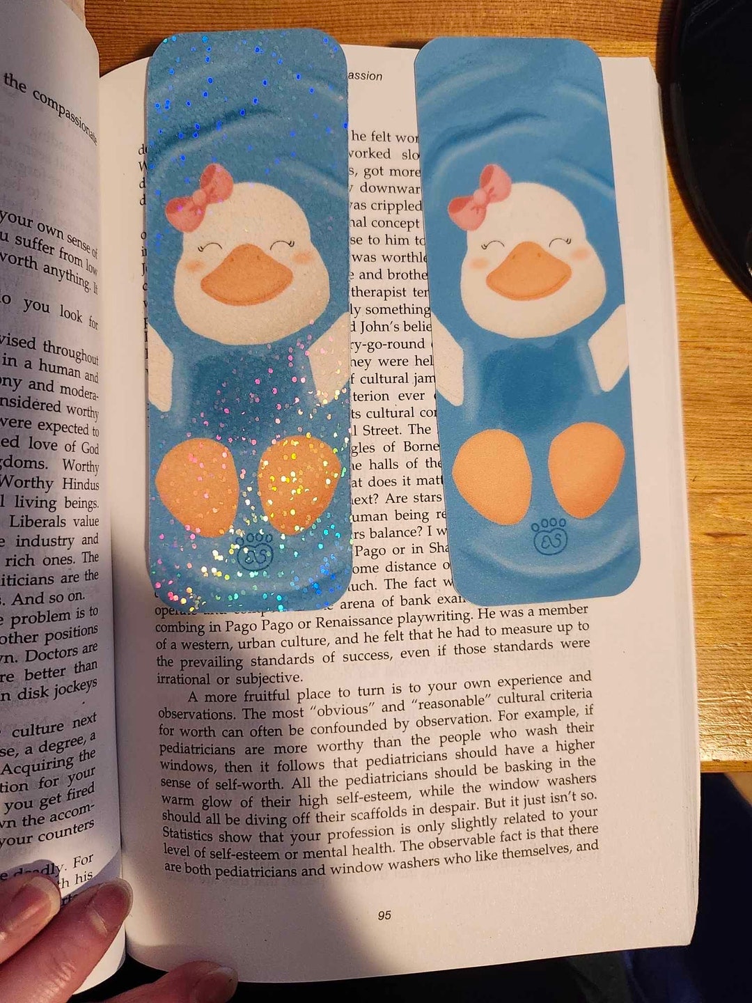 Duck Bookmark White Duck Swimming in Water Double Sided Gift for Book ...