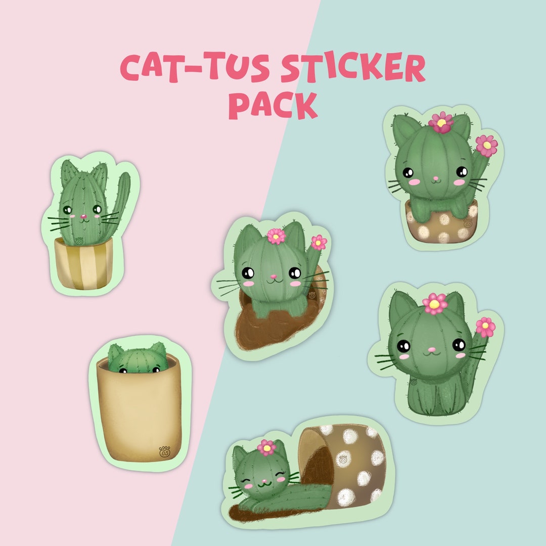 Vinyl Stickers Cat-tus Set of 6 Cat & Cactus Matte for Planner, Bullet ...