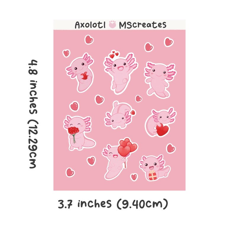 Axolotl Sticker Sheet| Kiss-cut| Vinyl Paper| Pink Salamander|cute ...