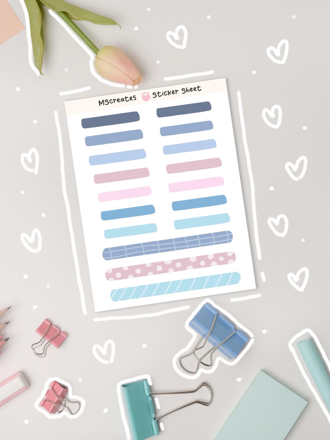Banner Sticker Sheet | Blue, Purple, Pink | Headers and Decorative ...