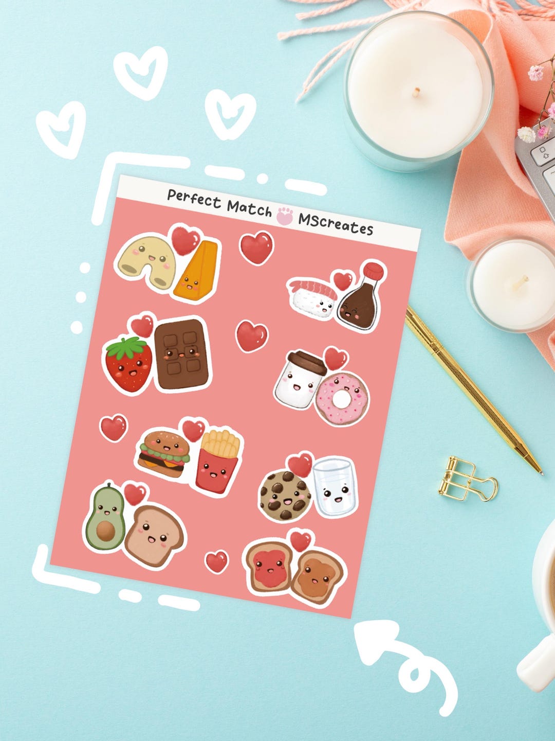 Perfect Match Sticker Sheet| Kiss-cut| Valentine| Vinyl Paper| Foodie ...