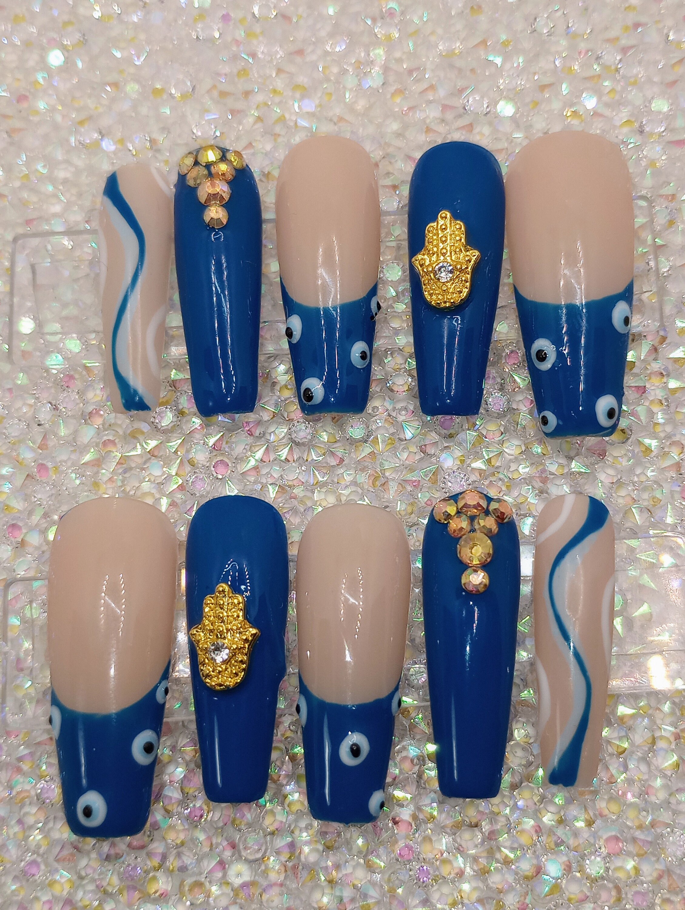Evil Eye Press on Nails, Blue Evil Eye, Hamsa Nails, Hand of God, Blue ...