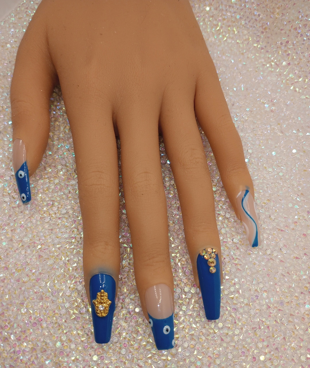 Evil Eye Press on Nails, Blue Evil Eye, Hamsa Nails, Hand of God, Blue ...