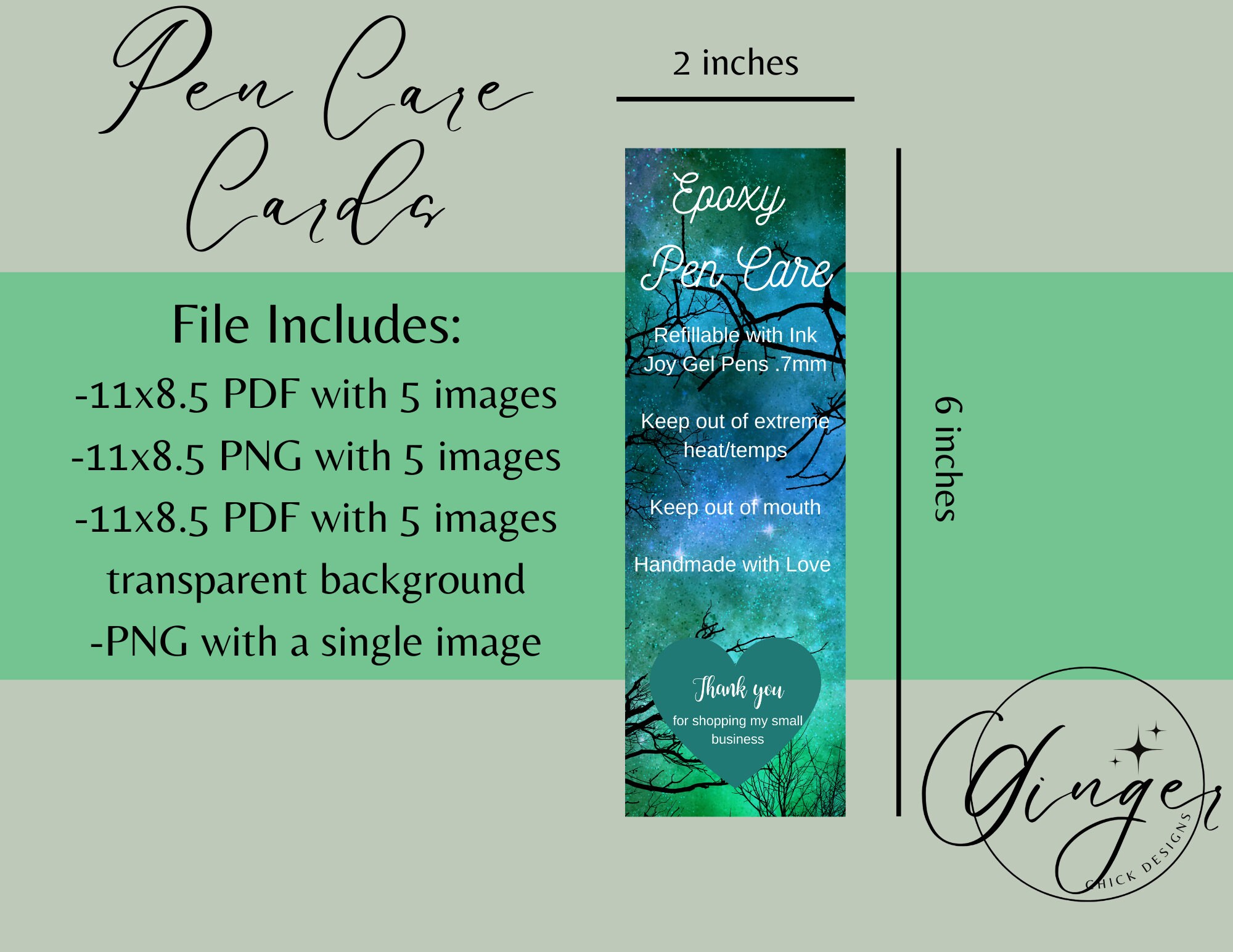 Epoxy Pen Care Card Template, Pen Wrap Display (PDF, PNG) - Etsy