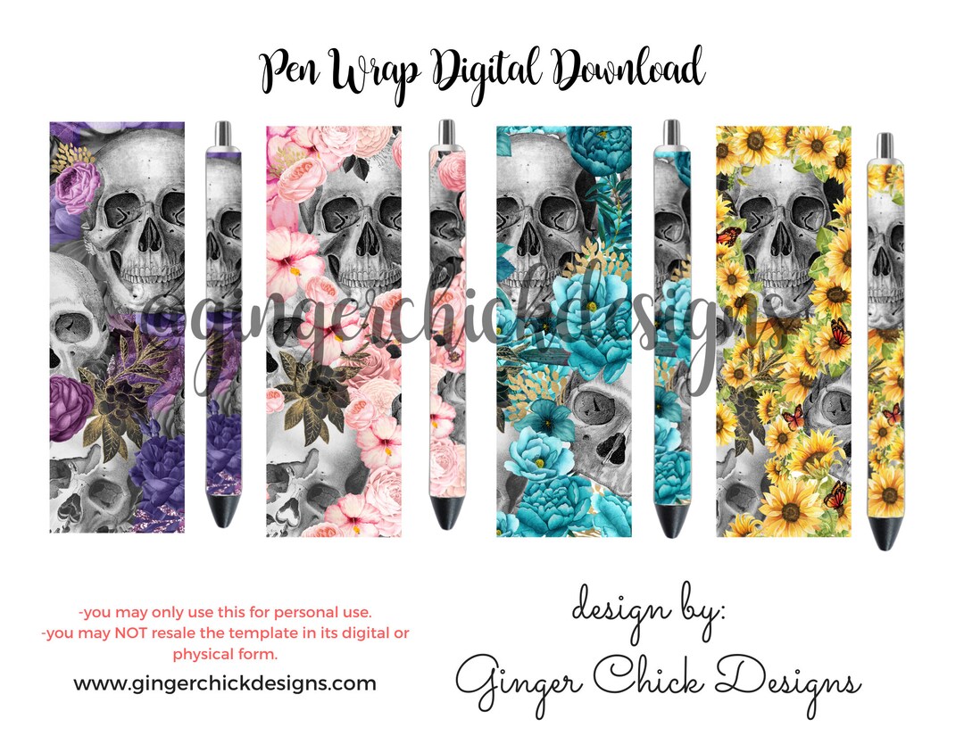Pen Wraps Pen Skins Skulls and Roses 4 Designs PNG/JPEG - Etsy