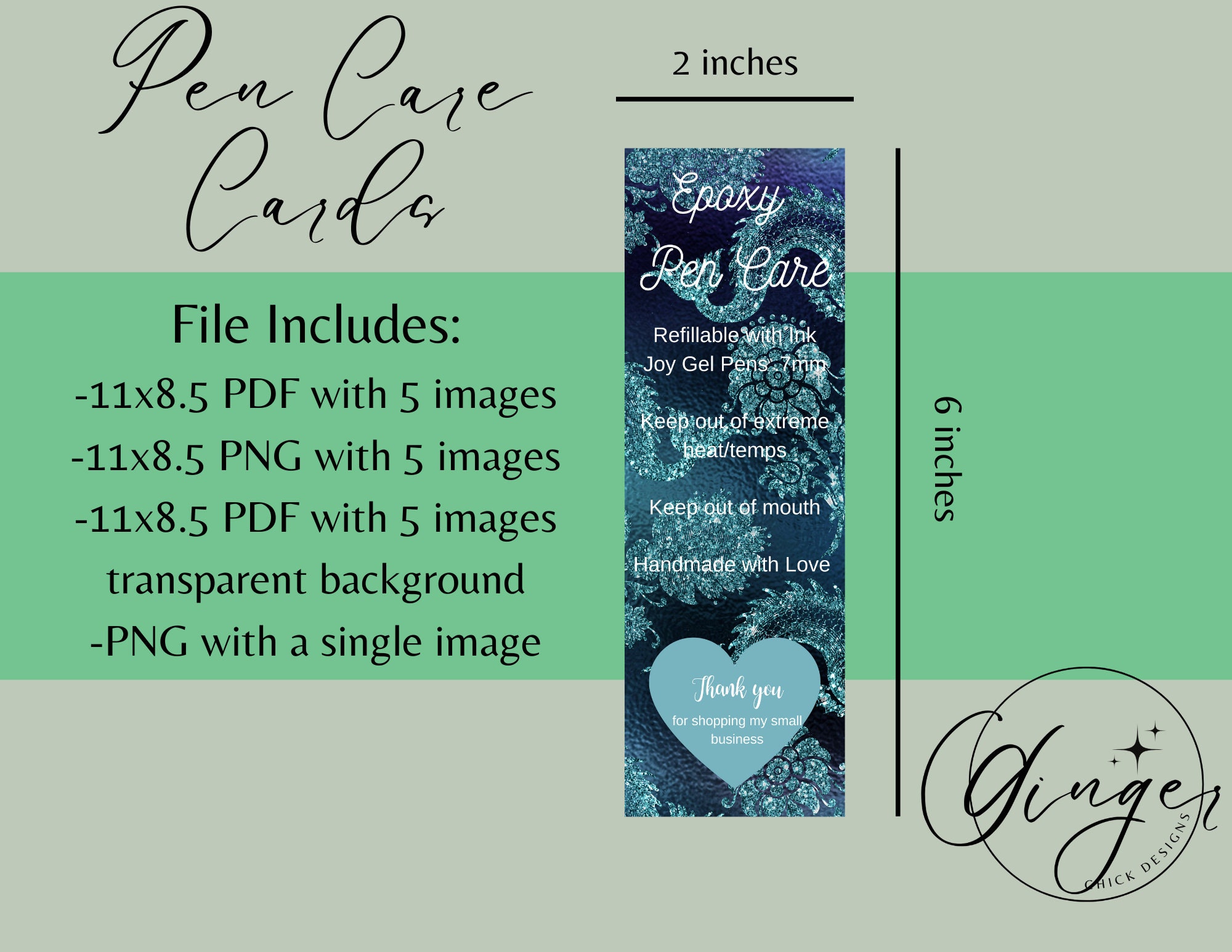 Epoxy Pen Care Card , Pen Care Card Template, Pen Wrap Display Card ...