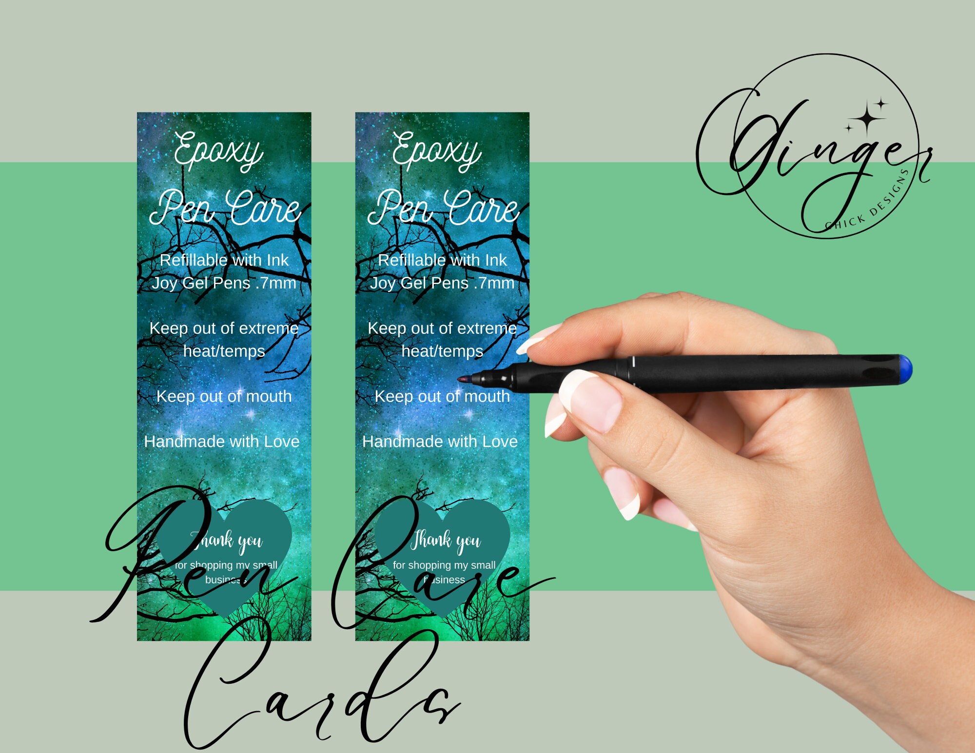 Epoxy Pen Care Card Template, Pen Wrap Display (PDF, PNG) - Etsy