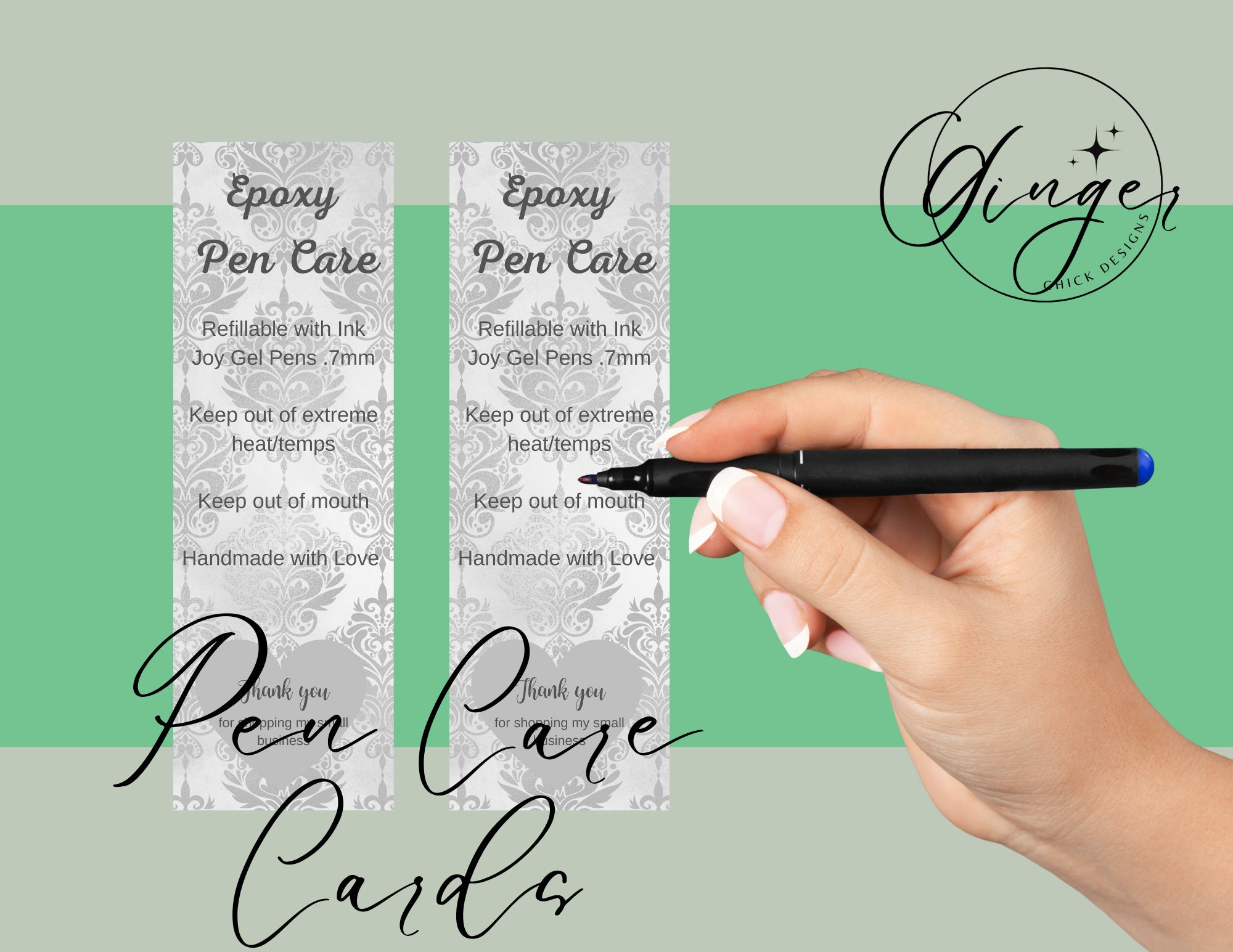 Epoxy Pen Care Card , Pen Care Card Template, Pen Wrap Display Card ...