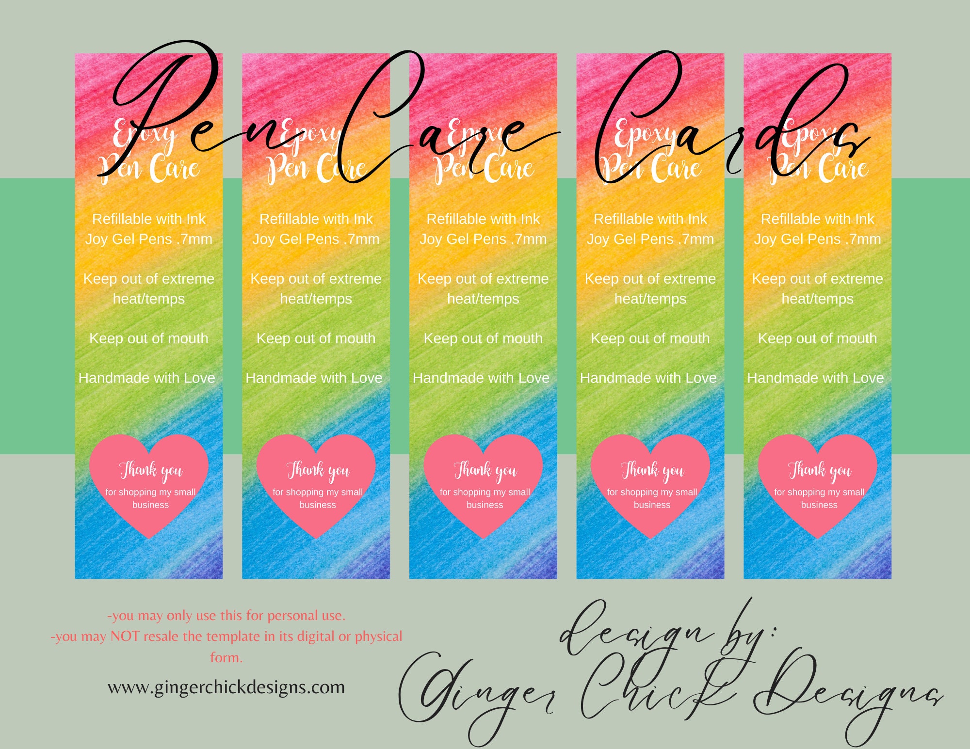 Epoxy Pen Care Card, Printable Pen Wrap Display (PDF, PNG) - Etsy