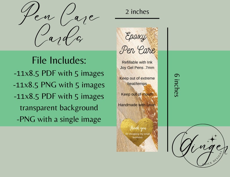 Epoxy Pen Care Card Template, Printable Pen Instructions (PDF, PNG) - Etsy