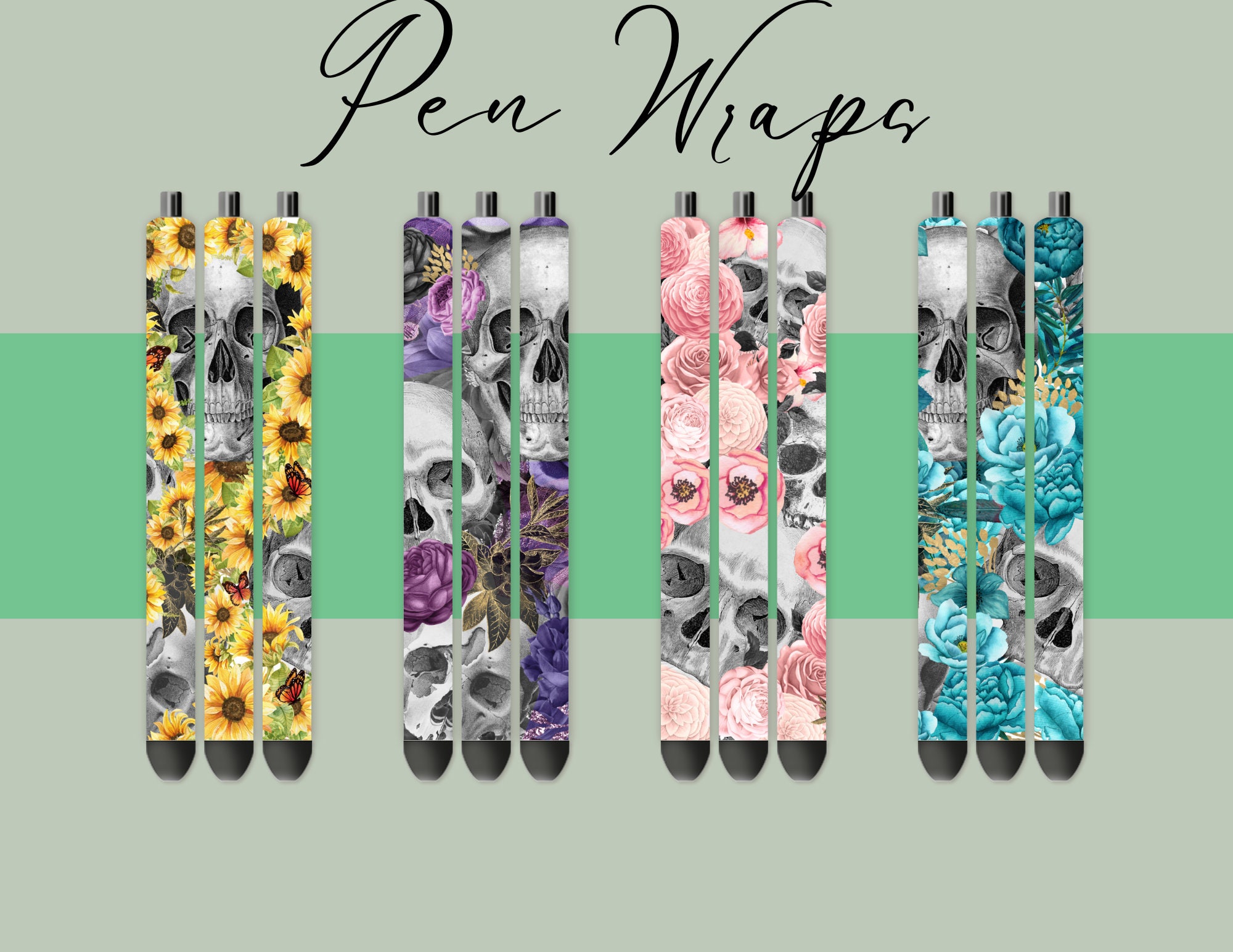 Pen Wraps | Pen Skins | Skulls and Roses | 4 Designs | PNG/JPEG - Etsy