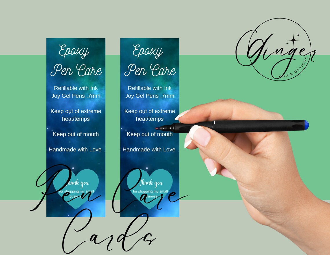 Epoxy Pen Care Card Template, Printable Pen Wrap (PDF, PNG) - Etsy