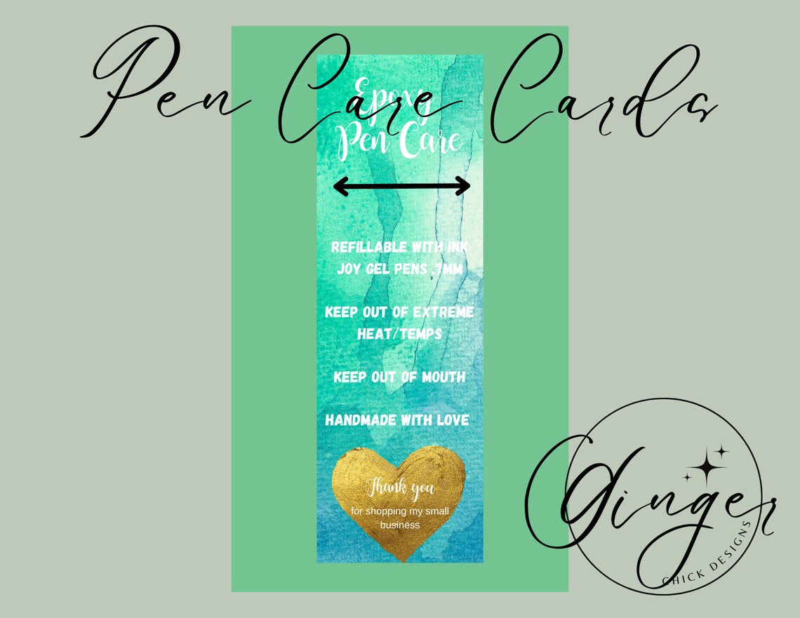 Epoxy Pen Care Card Template, Pen Wrap Display (PDF, PNG) - Etsy