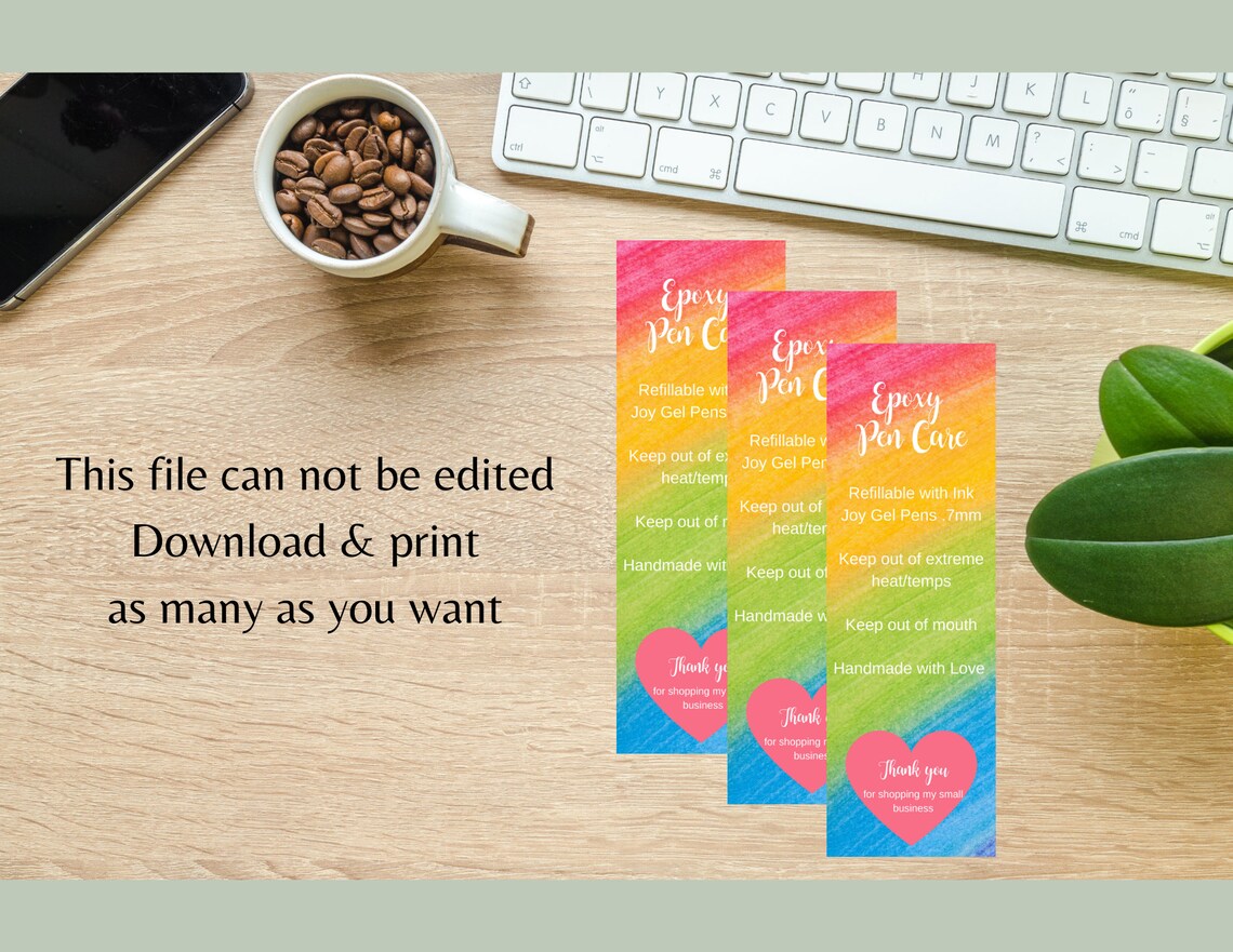 Epoxy Pen Care Card, Printable Pen Wrap Display (PDF, PNG) - Etsy
