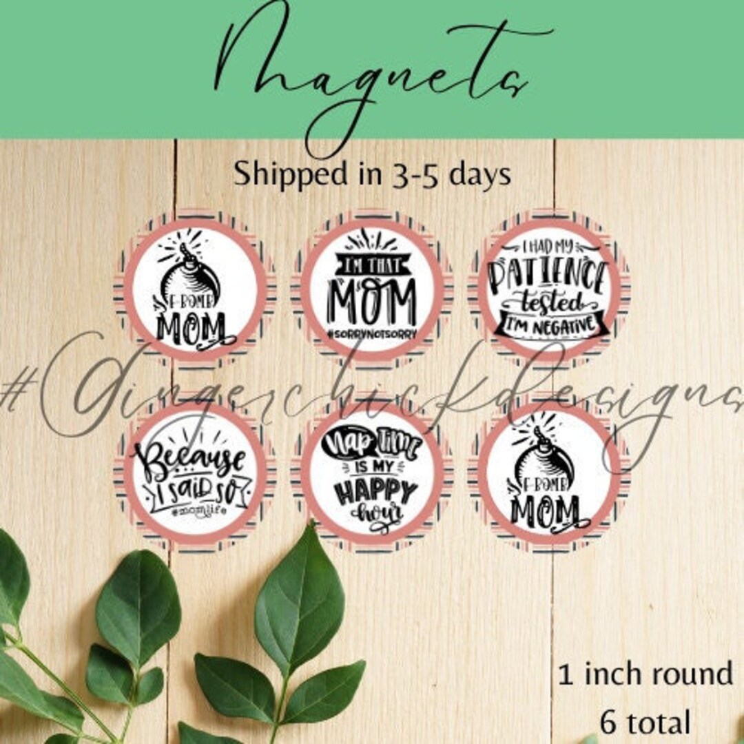 Sassy Mother Handcrafted Unique Button Magnets Set of 6 1-inch Each ...