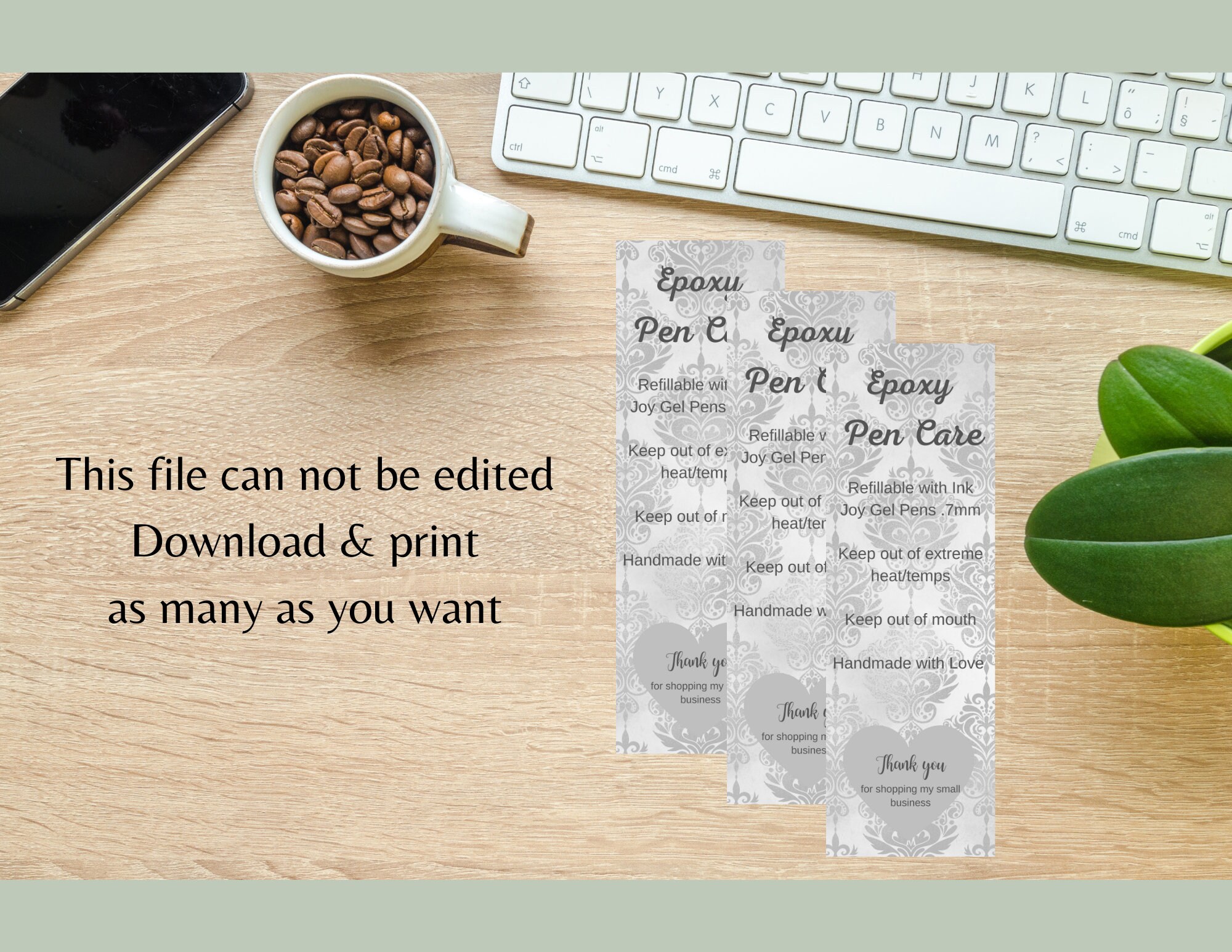 Epoxy Pen Care Card , Pen Care Card Template, Pen Wrap Display Card ...