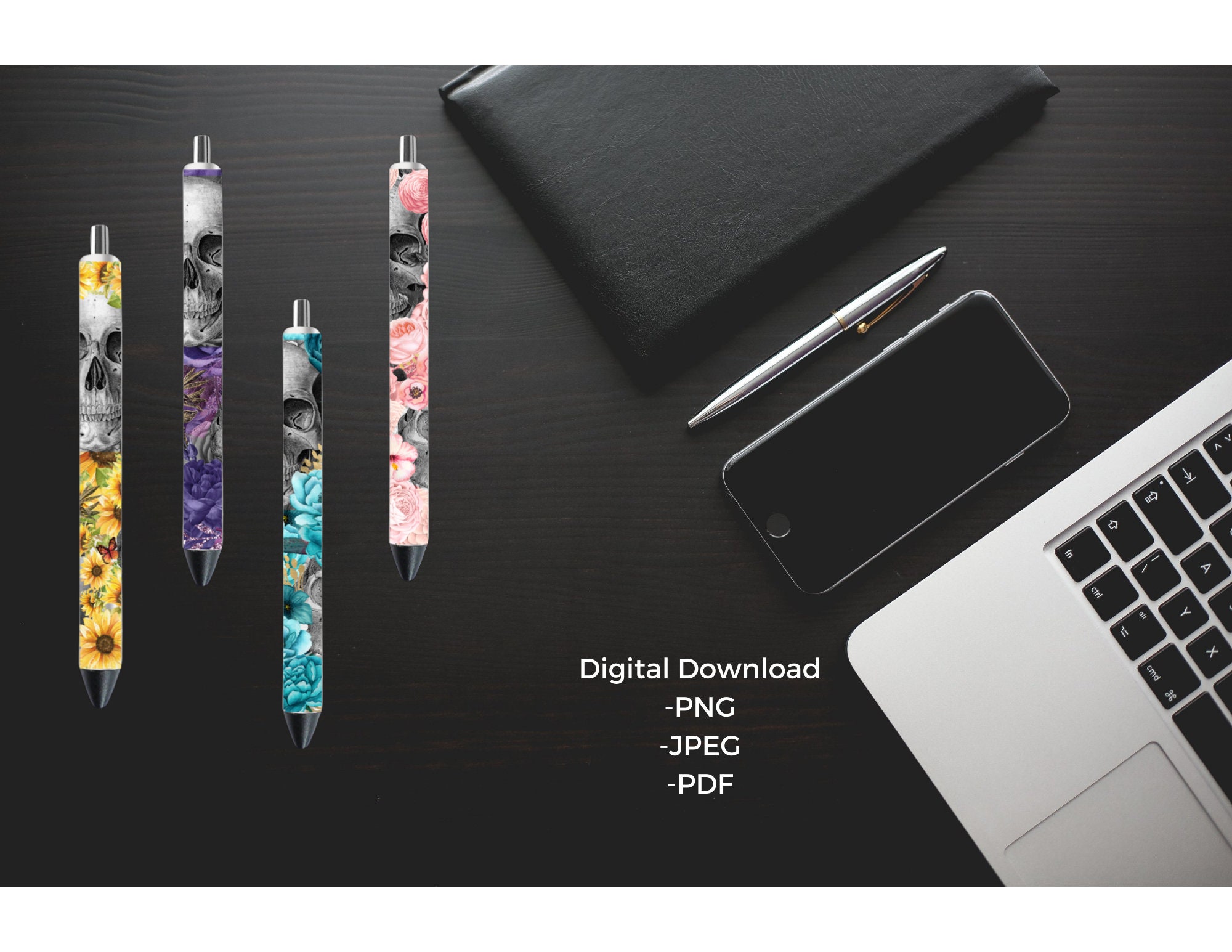 Pen Wraps Pen Skins Skulls and Roses 4 Designs - Etsy