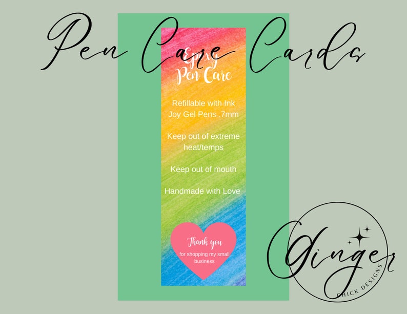 Epoxy Pen Care Card, Printable Pen Wrap Display (PDF, PNG) - Etsy