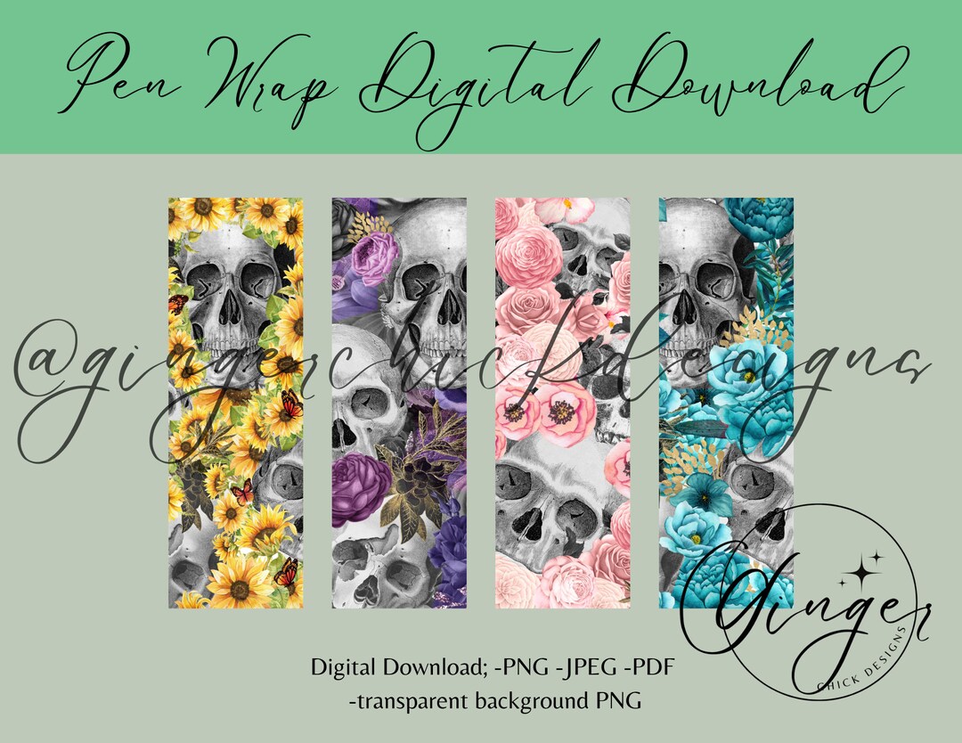 Pen Wraps | Pen Skins | Skulls and Roses | 4 Designs | PNG/JPEG - Etsy