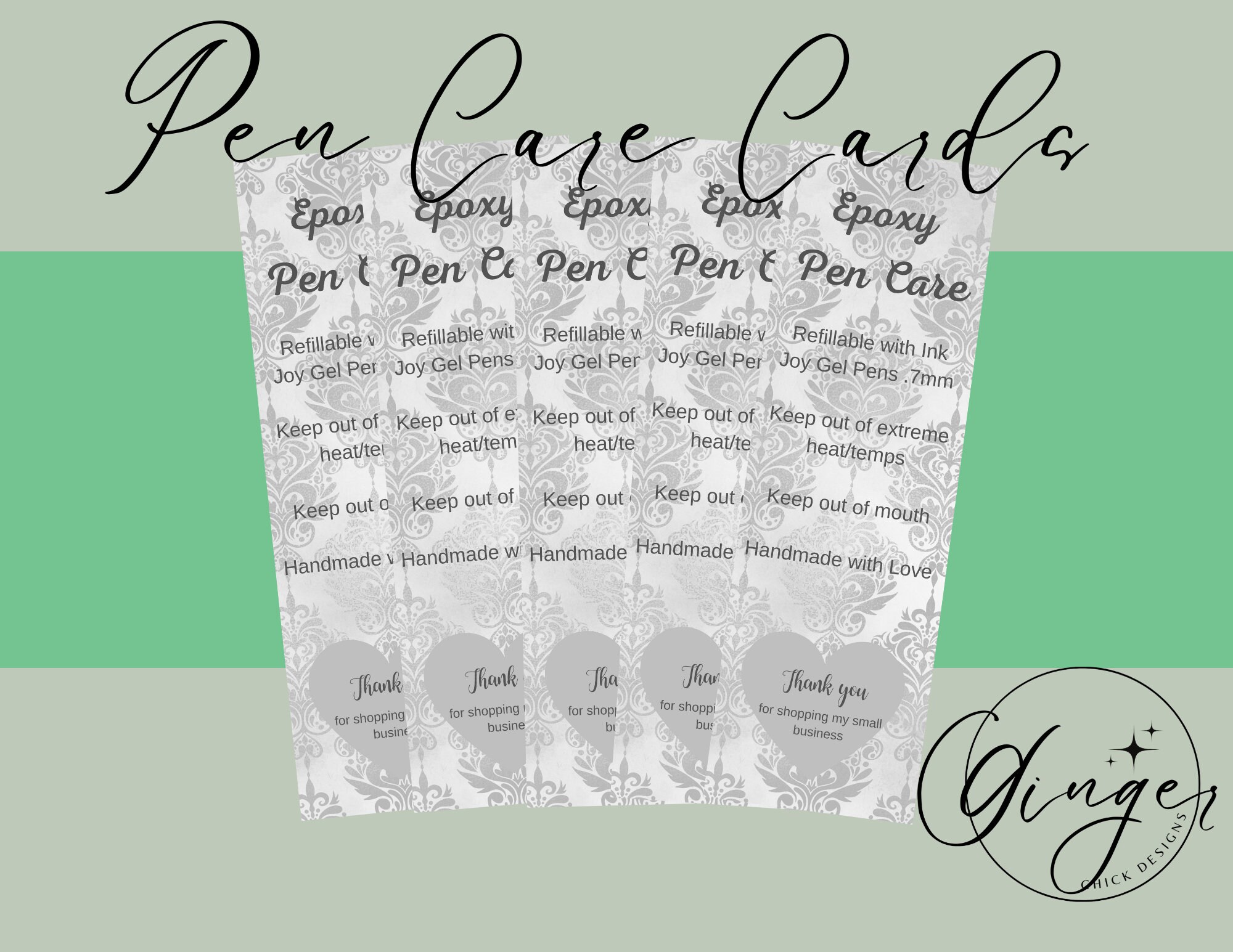 Epoxy Pen Care Card , Pen Care Card Template, Pen Wrap Display Card ...