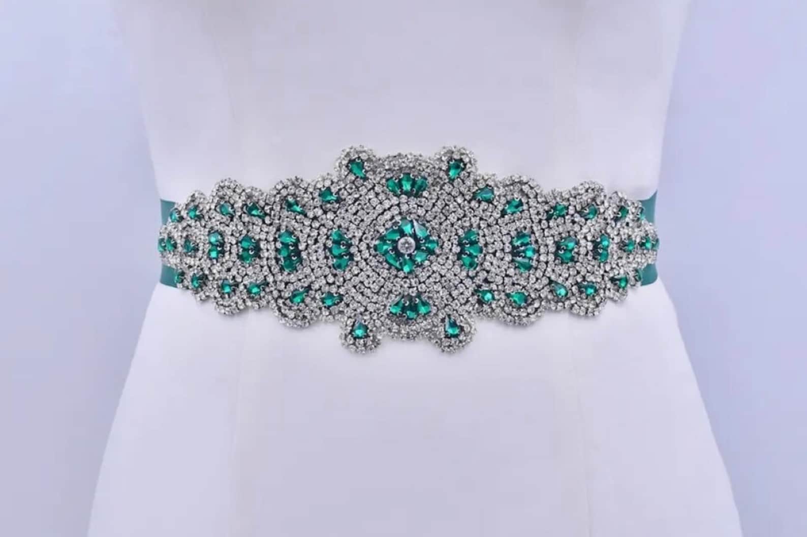 Bridal Aros Green Belt Afghan Kamar Band With Rhinestone Embellishments ...