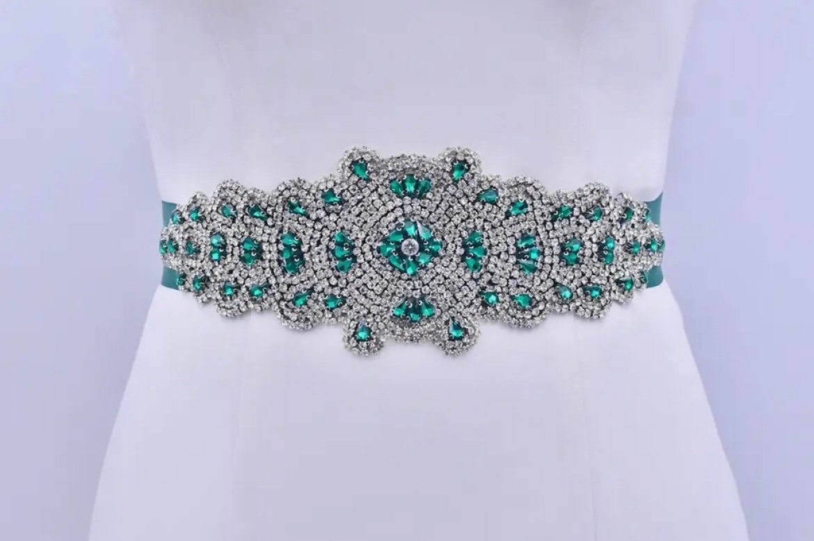Bridal Aros Green Belt Afghan Kamar Band With Rhinestone Embellishments ...