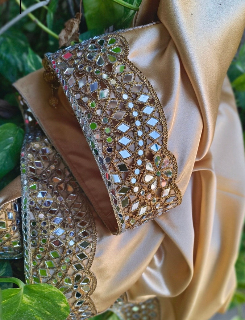 Gold Mirror Embroidered Afghan Silk Shawl Desmal Shirne Ayena Aina ...