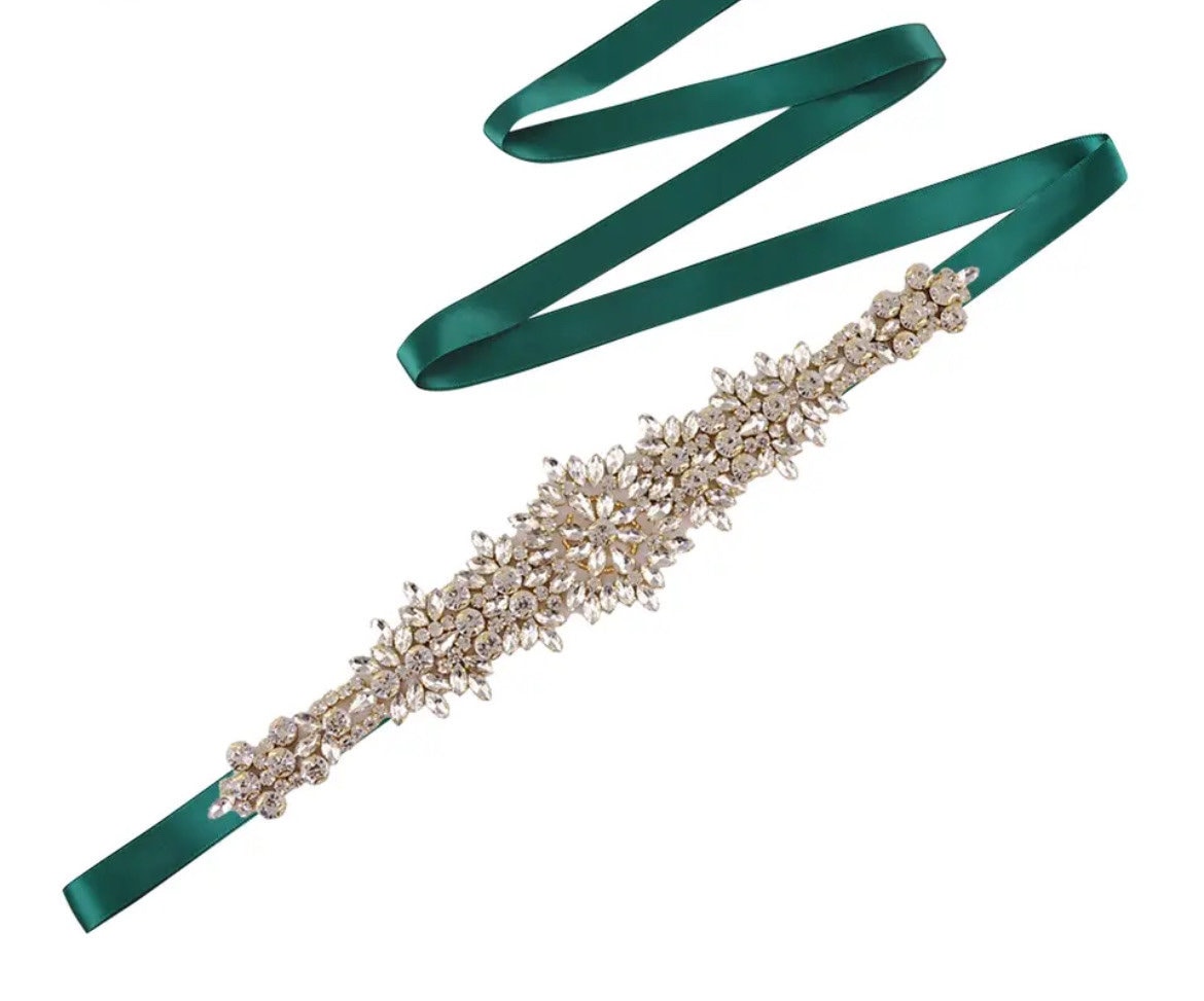 Bridal Aros Green Belt Afghan Kamar Band With Rhinestone Embellishments ...