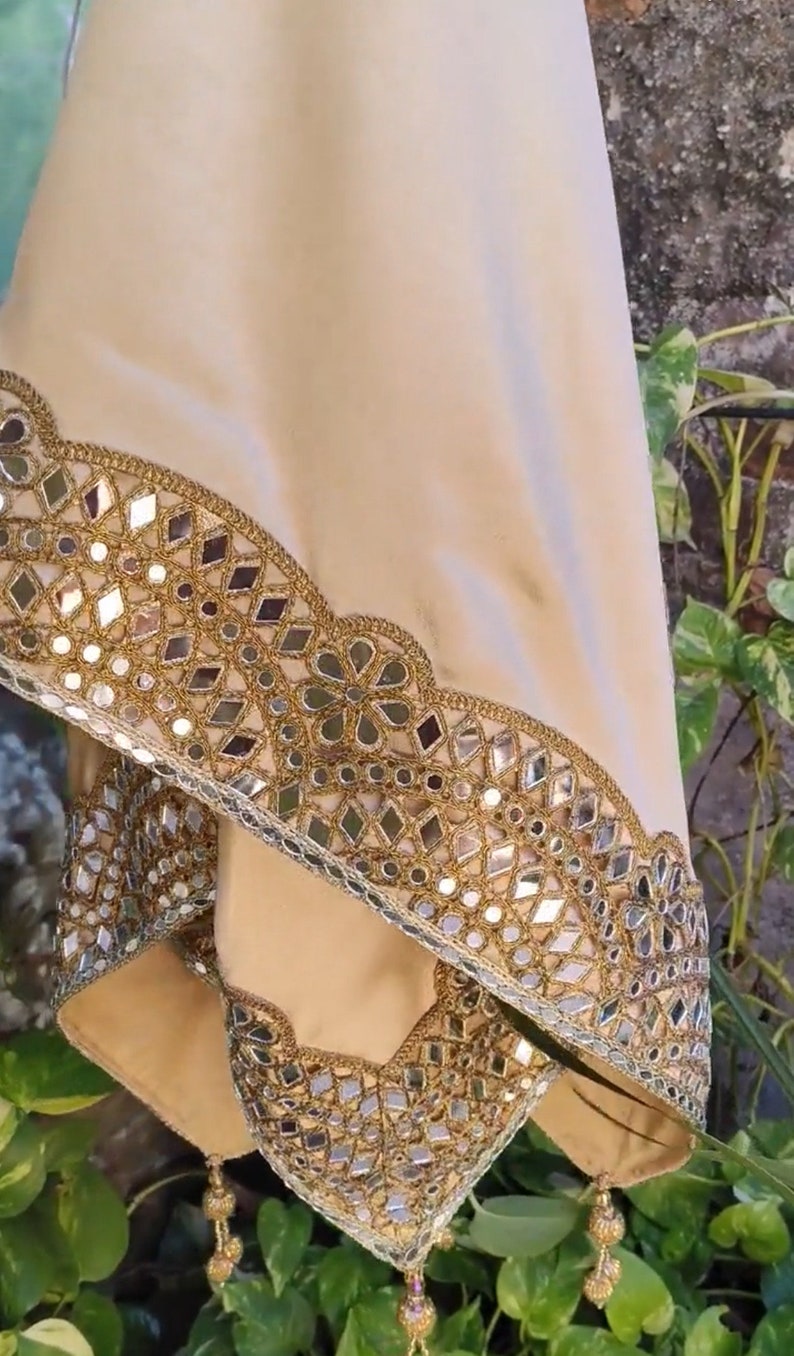 Gold Mirror Embroidered Afghan Silk Shawl Desmal Shirne Ayena Aina ...