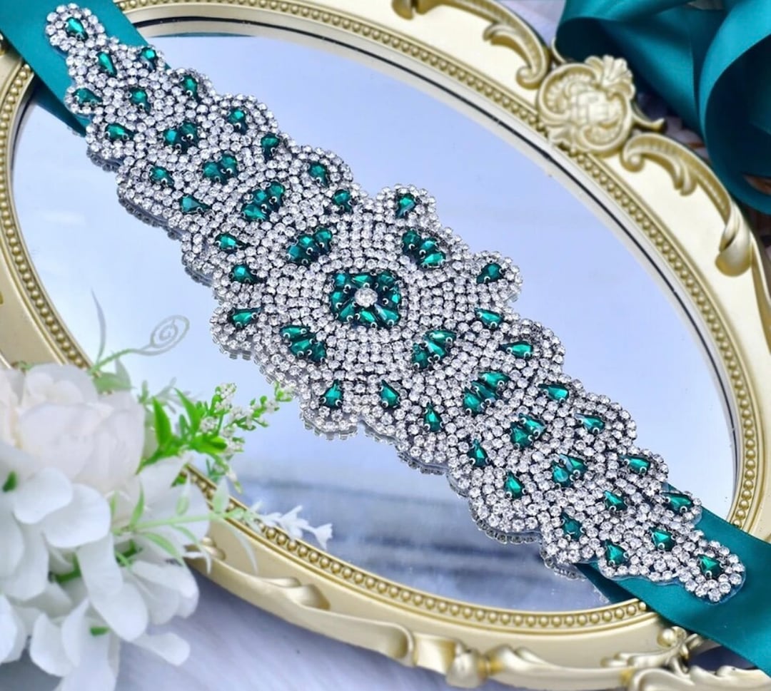 Bridal Aros Green Belt Afghan Kamar Band With Rhinestone Embellishments ...