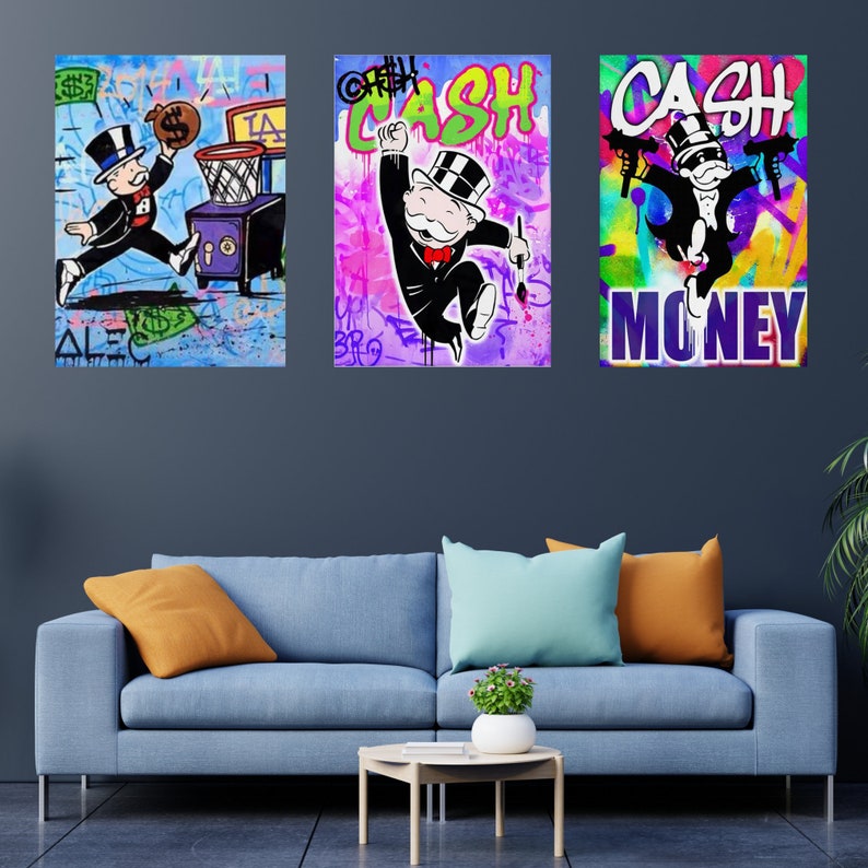 Cash Money Graffiti Monopoly Canvas Painting Motivating Modern Wall Art ...