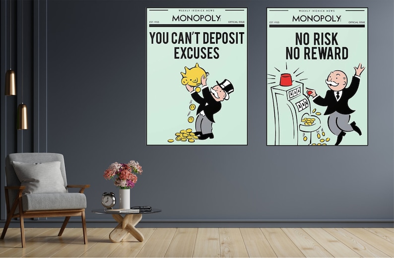 No RISK No REWARD Monopoly Canvas Painting || Motivating Modern Wall ...