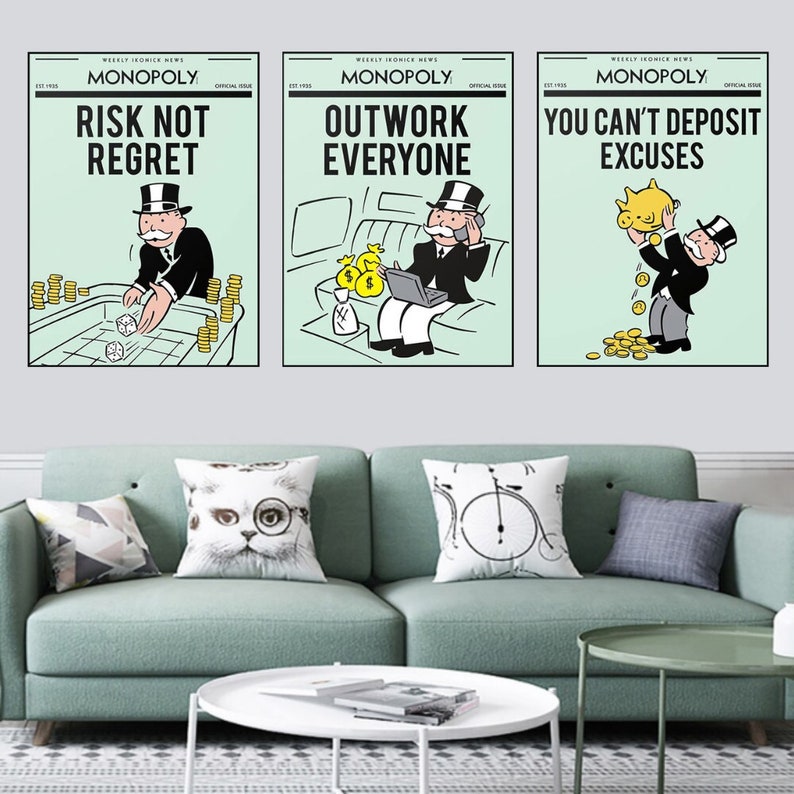 RISK Not REGRET Monopoly Canvas Painting || Motivating Modern Wall Art ...