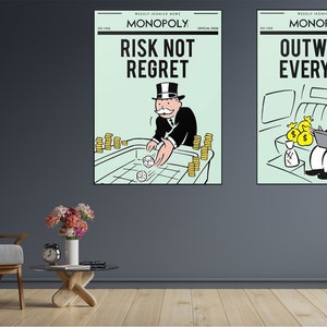 RISK Not REGRET Monopoly Canvas Painting || Motivating Modern Wall Art ...