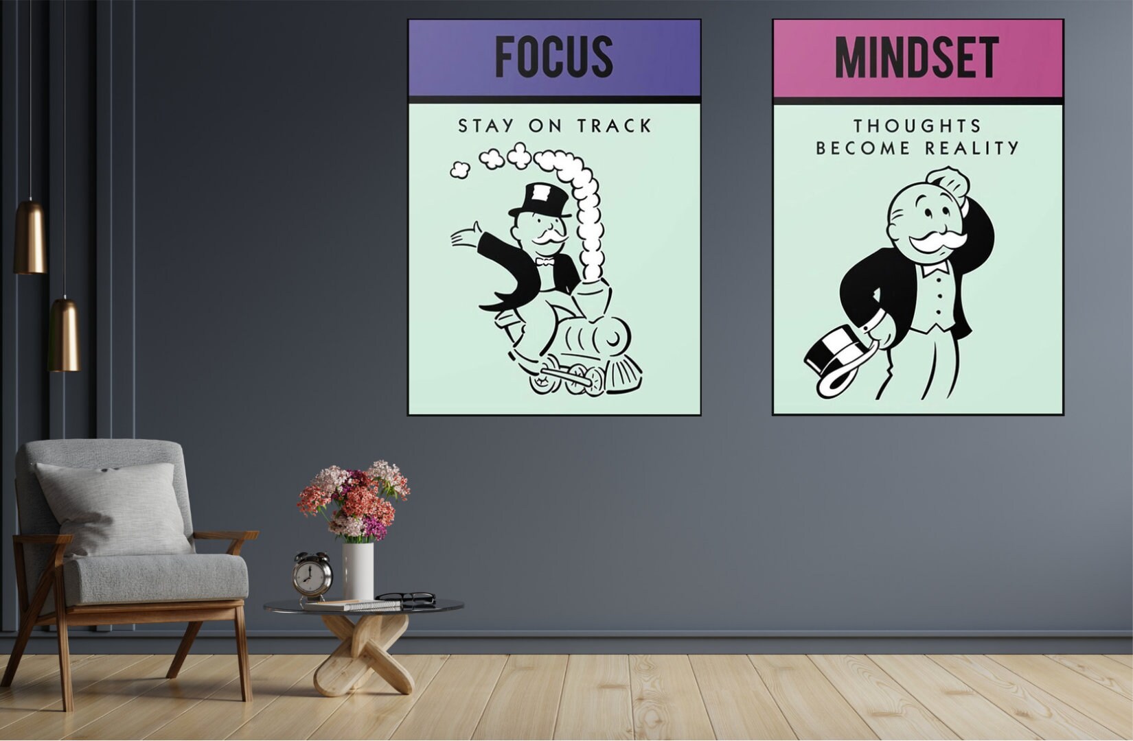 FOCUS Stay on Track Monopoly Canvas Painting Motivating Modern Wall Art ...