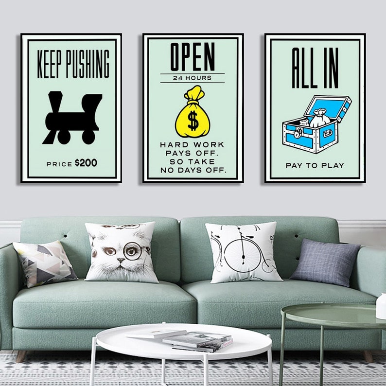 HARD WORK Pays off Monopoly Canvas Painting || Motivating Modern Wall ...