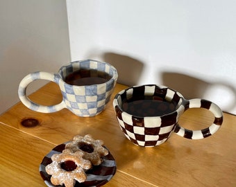 Handmade and Hand Painted Checkered All Day Mug Cute Modern - Etsy