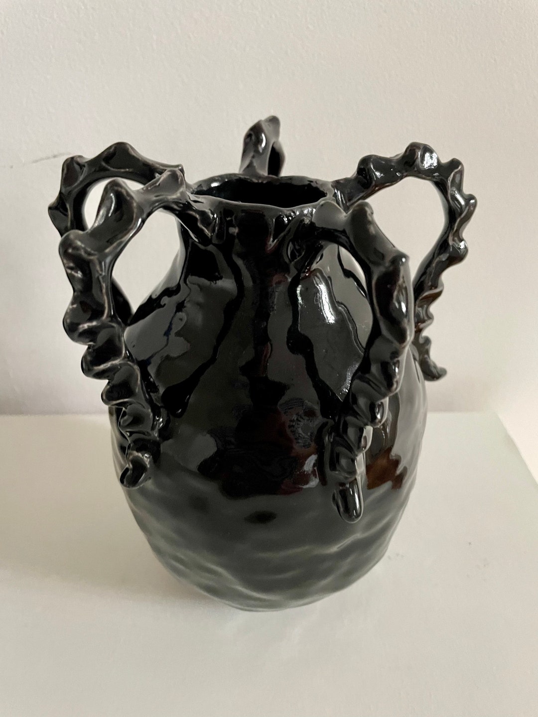 Handmade Ceramic Black Spiky Handled Vase - Etsy